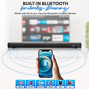 Pyle TV Speaker - Quality Audio Soundbar for TV with Bluetooth, Support 4K & HDMI TV's, Wall Mountable, 32" w/Remote Control, Coaxial & RCA Cables, Class D Stereo Power Digital Amplifier - PSBV30BT