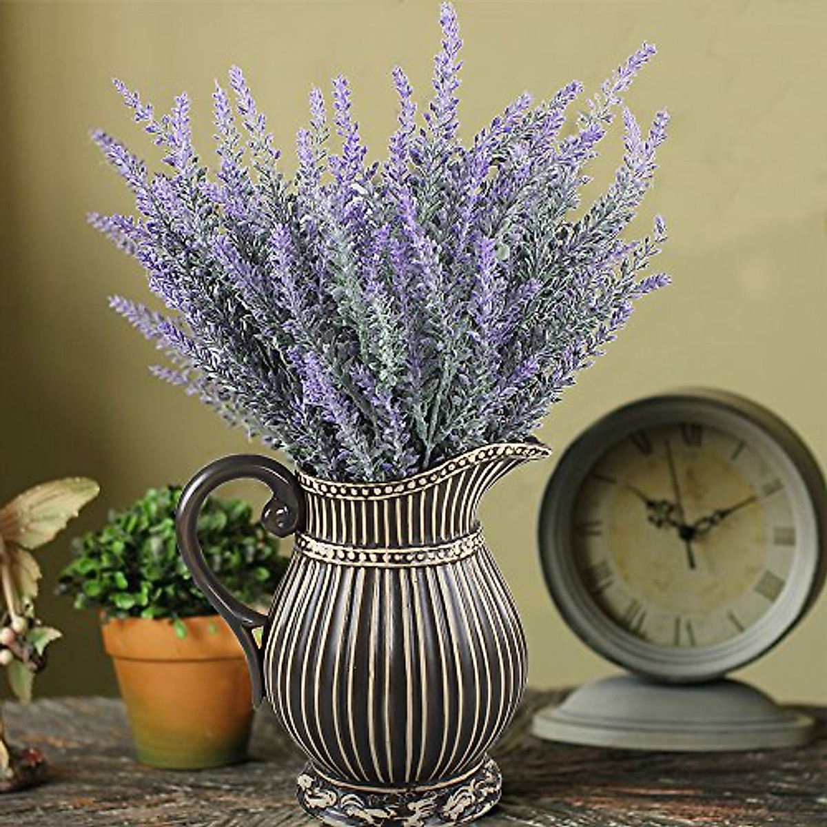GTIDEA 4pcs Artificial Flowers Flocked Plastic Lavender Bundle Fake Plants Wedding Bridle Bouquet Indoor Outdoor Home Kitchen Office Table Centerpieces Arrangements Christmas Decor