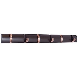 BIRDROCK HOME Wall Mounted Hooks - 6 Folding Coat and Hat Rack Hooks - Oil Rubbed Bronze Hooks - Brown Rail