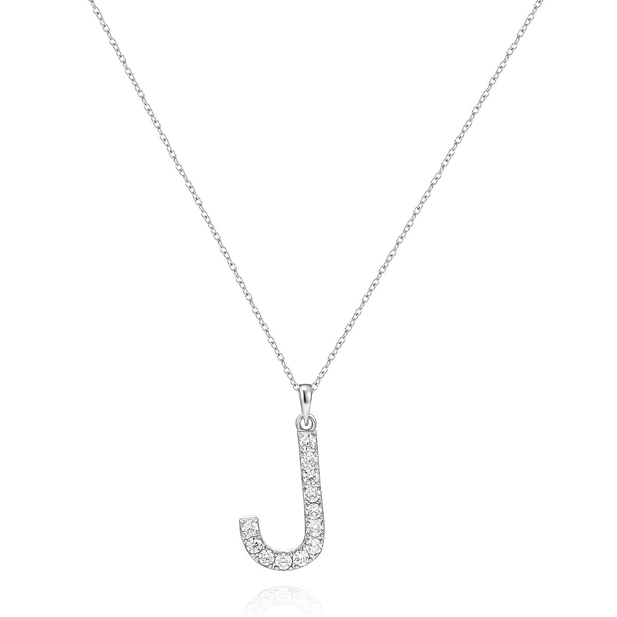 Tarsus J Initial Letter Stainless Steel Silver Alphabet Pendant Necklace Monogram charm cubic zirconia Jewelry Gifts for Women Teen