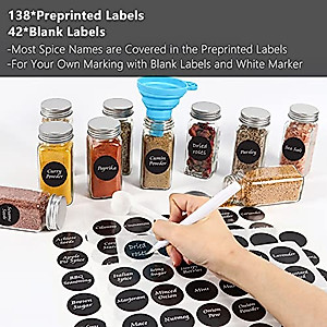 Hanging Spice Racks with Jars, 4-Tier Wall Mounted Metal Spice Racks with 32 Pcs 4oz Glass Spice Jars, Easy To Install Space Saving Organizer Shelf with Seasoning Bottles For Your Kitchen and Pantry