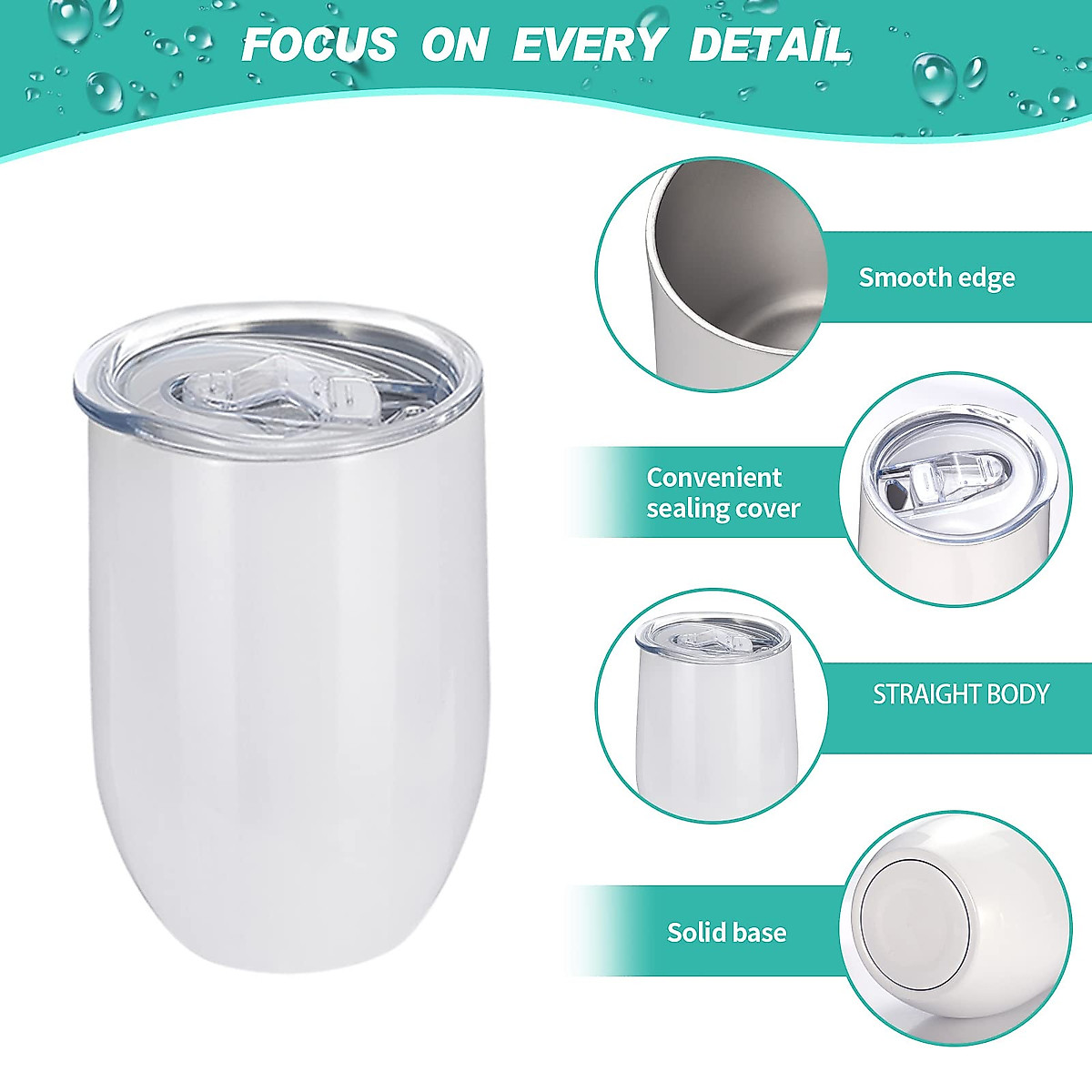 YOUKE OLA 18 Pack Sublimation Wine Tumblers Blanks Straight Stainless Steel Insulated Mug for Full Wrap Heat Transfer with Spill-Proof Sliding Lid for Coffee Cocktails Drinks 12oz