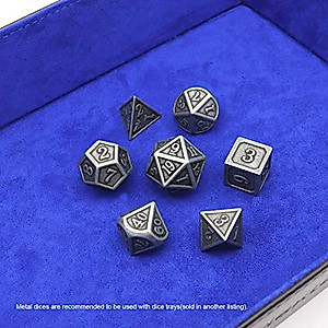 Haxtec Antique Iron Metal DND Dice Set Silver D&D Polyhedral Dice W/PU Leather Dice Bag for Dungeons and Dragons Gift TTRPG