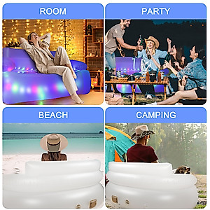 Ccinnoe Double Inflatable Sofa, LED Inflatable Chair with LED Lights, Blow Up Illuminated Air Lounger Couch, Electric Pump Inflatable Couch for Indoor Outdoor Camping, Party, Beach, Hiking, Yard