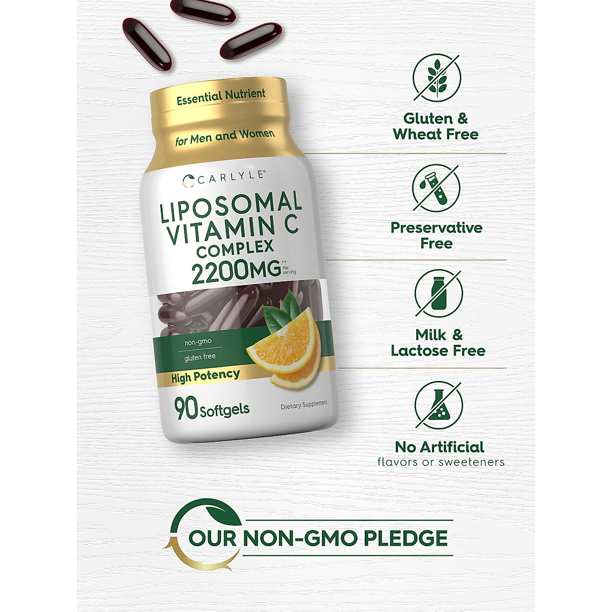Carlyle Liposomal Vitamin C | 2200mg | 90 Softgels | High Potency Complex Supplement | Non-GMO, Gluten Free Supplement Packaging May Vary