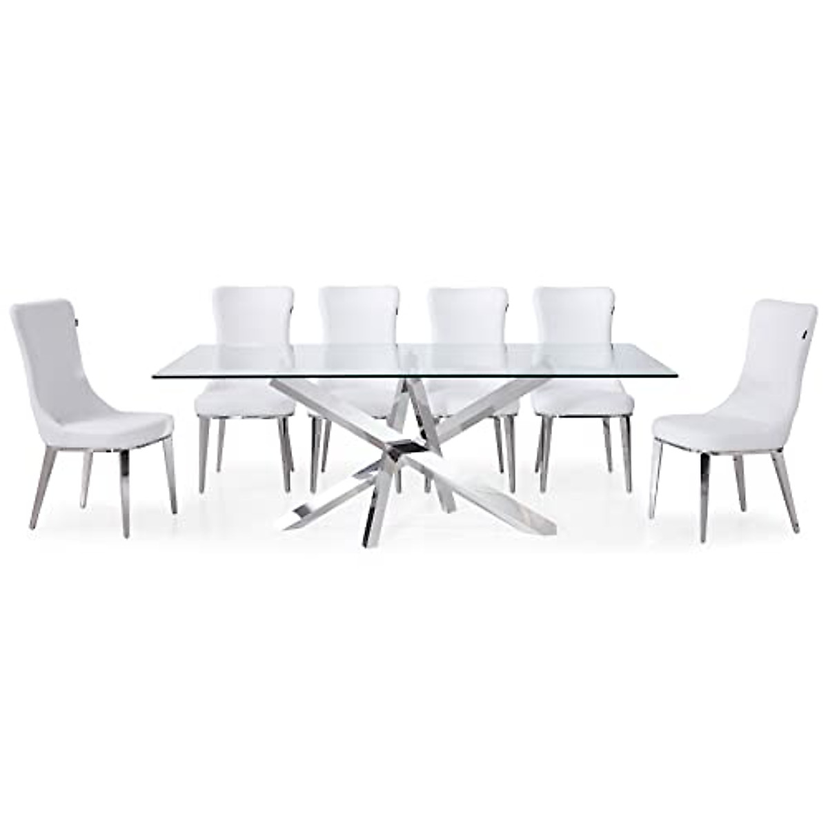 Modern Cortez 79" Clear Glass Dining Table with Polished Stainless Steel Base