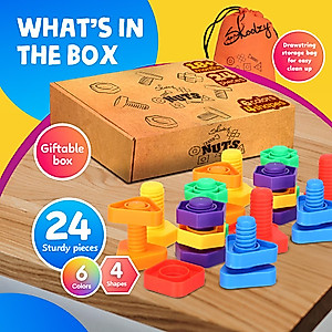 Skoolzy Plastic Nuts and Bolts 24 Piece - Kids Nuts and Bolts - Toddler Engineering Toys for 1-3 - Screw Toys for Toddlers with ebook Included