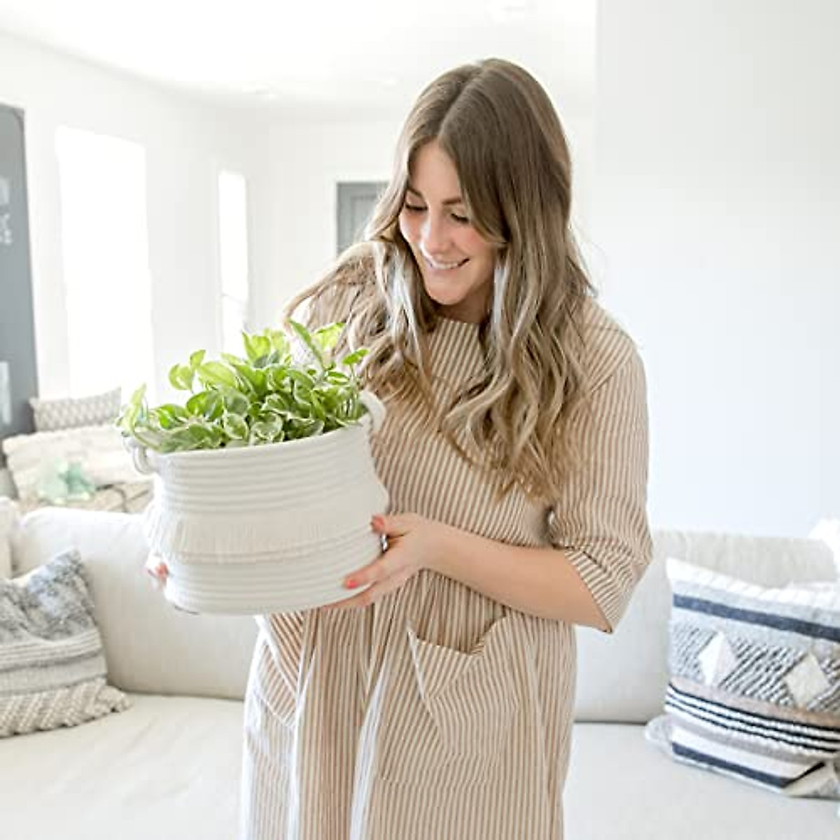 NaturalCozy 3-Piece Decorative Storage Basket Set – Cotton Rope Woven Baskets for Organizing! Small Basket for Nursery Baby Stuff, Gift Basket, Montessori, Dog Toy Bin, Cat Basket, Bathroom Shelves