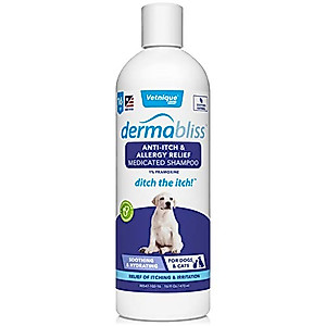 Vetnique Labs Dermabliss Dog Allergy and Itch Relief, Skin and Coat Health Supplements and Grooming Supplies with Omega 3-6-9, Biotin - Ditch The Itch (Itch Relief, 16oz Shampoo)