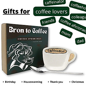 Coffee Bar Accessories - Coffee Spoon Rest with Engraved Coffee Spoon, Coffee Bar Decor for Home Office Coffee Station, Cute Coffee Spoon Holder, Unique Valentines Day Gifts for Coffee Lovers