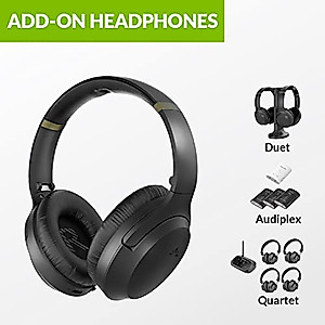 Avantree Add-on 2.4G RF Wireless Headphones Multiple Listening System Duet, Quartet, Add up to 100 Headphones, Superb Sound with EQ Adjustment, Low Audio Delay - Duet-Extra Black