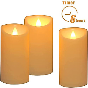 2WDECOR Outdoor Battery Operated Flameless Candles with Cycling Timer, Realistic Flickering Plastic Fake Electric LED Pillar Lights for Garden Wedding Party Halloween Christmas Decor 3x5 Inches 3-Pack