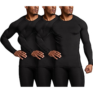 ATHLIO Men's Thermal Long Sleeve Compression Shirts, Winter Gear Sports Base Layer Top, Athletic Running T-Shirt, Active Top 3pack Black/Black/Black, Large