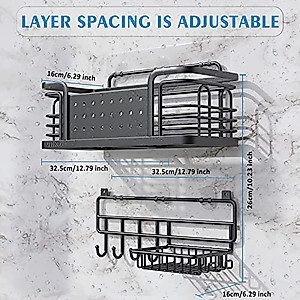 VNKZI Full Stainless Steel Adhesive Shower Caddy Shelf Organizer, No Drilling Rustproof Wall Stall Basket High Suction Shelves with Soap Sponge Holder, Bathroom Storage Rack