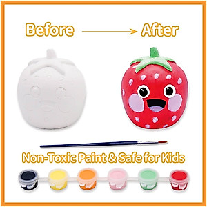 Funto Paint Your Own Fruits Painting Kit, 13 PCS Crafts Set for Kids, STEAM Project Creative Activity DIY Toys with 6 Figurines, 6 Paint Pots, 1 Brush