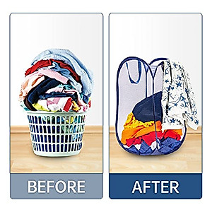 ZOES HOMEWARE Pop up Laundry Hamper 2 Pack | Collapsible Laundry Baskets | Foldable Travel Laundry Basket with Durable Handle for Kids,Dorm,Laundry Room | Navy Blue