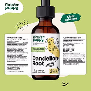 Dandelion Root Tincture for Dogs - Liver Support for Dogs w/Dandelion Root - Dog Food Supplements for Liver Health - Herbal Vitamins and Supplements for Liver Detox and Cleanse - 2 oz