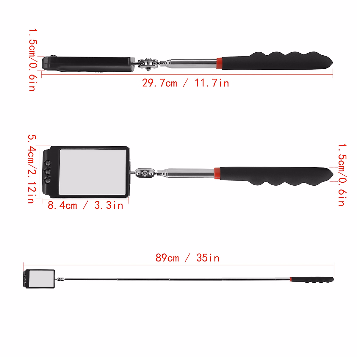 Telescopic Inspection Mirror with LED, Machine Inspection Mirror 360° Rotation, Convenient for car maintenancetmachine Inspection Flexible Diabetic Mirror for feet