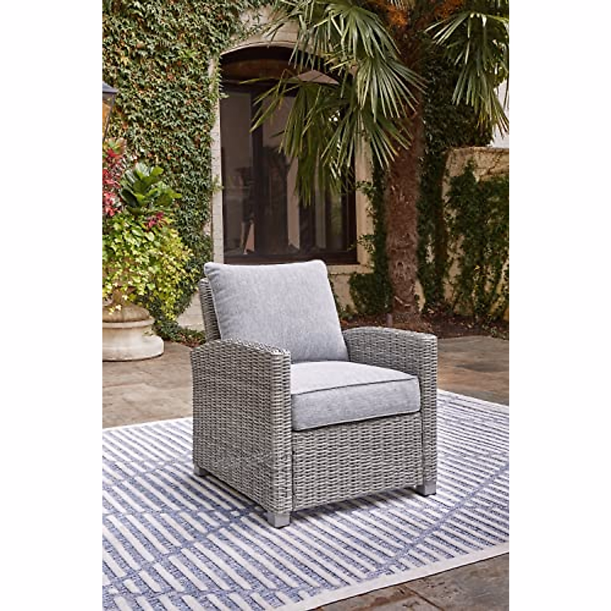 Signature Design by Ashley Naples Beach Contemporary Outdoor Lounge Chair with Cushion, Light Gray