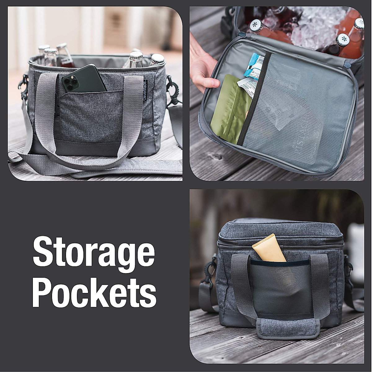 CleverMade Collapsible Soft Cooler Bag -Tote - Insulated 30 Can Leakproof Small Cooler Box with Bottle Opener and Shoulder Strap for Lunch, Beach, and Picnic - Grey