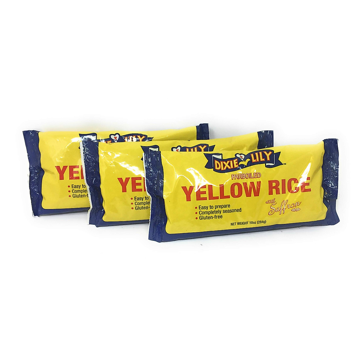Dixie Lily Parboiled Yellow Rice, 3-10 oz bags Bundled with a JFS Recipe Card