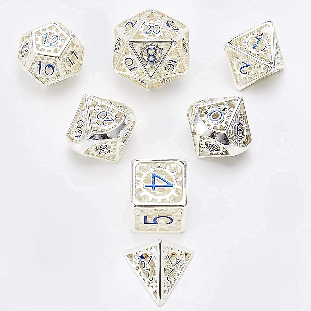 Metal DND Gifts Game Dice 7Pcs Set Hollow and Black Velvet Bag for Dungeons and Dragons RPG MTG Table Games D&D Pathfinder Shadowrun and Math Teaching