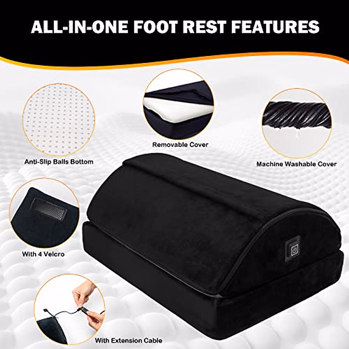 HAMOPY Heated Foot Rest for Under Desk with Pad Pocket, 3 Levels Temp Adjustable & Washable Heated Footrest, Foot Stool with Warm Foot Pocket for Office, Gaming, Ergonomic Design for Back Pain Relief