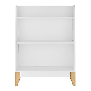 Danya B. Steiner White 3-Tier Kids Book or Toy Figure Display Unit Freestanding Bookshelf with Contrasting Wood-Toned Legs