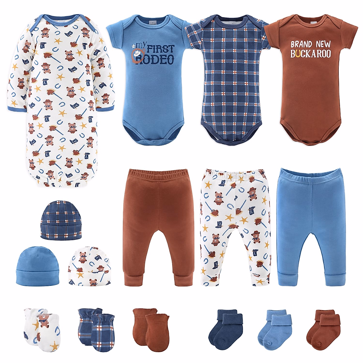 The Peanutshell Newborn Clothes & Accessories Gift Set for Baby Boys, 16 Piece Layette Set, Fits Newborn to 3 Months