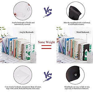 MerryNine Plastic Acrylic Bookends Pair Organizer Bookshelf Decor Decorative Bedroom Library Office School Supplies Stationery Gift (Plastic Acrylic_2 Pairs)