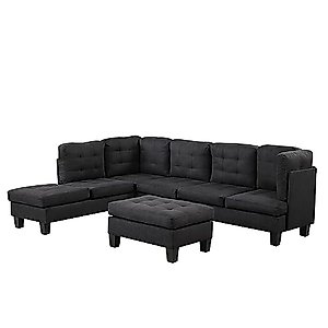 Casa Andrea Milano Modern Sectional Sofa L Shaped Couch with Reversible Chaise & Ottoman, Large Living Room Furniture, Black