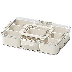 Divided Serving Tray with Lid and Handle - 9 Compartment Snack Box Container Portable Storage Organizer Container for Fruit, Candy, Veggie, Nuts, Spices& Snacks, Perfect for Party, Travel& Picnic