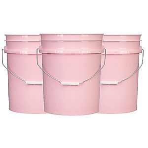 House Naturals 5 Gallon Pink Food Grade Plastic Storage Bucket with Lid Cover (Pack of 3) Made in USA (with White Easy Open Close Lids)