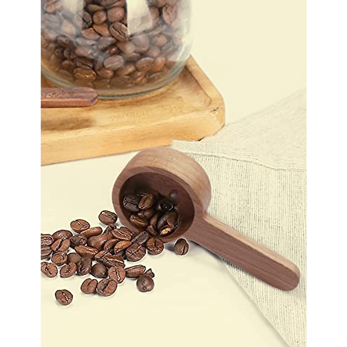 Wooden Coffee Spoon, Coffee Scoop Measuring for Coffee Beans, Whole Beans Ground Beans or Tea, Home Kitchen Tools Utensils (3.8in, beech)