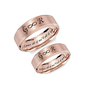 Engraved Rose Gold Ring Set, Personalized Couple's Ring Set Custom, Promise Ring, Engraved Free