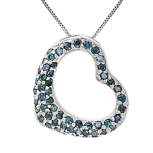 Vir Jewels 1.25 cttw Diamond Pendant, Blue Diamond Heart Shape Pendant Necklace for Women in .925 Sterling Silver with Rhodium, 18 Inch Chain, Prong Setting