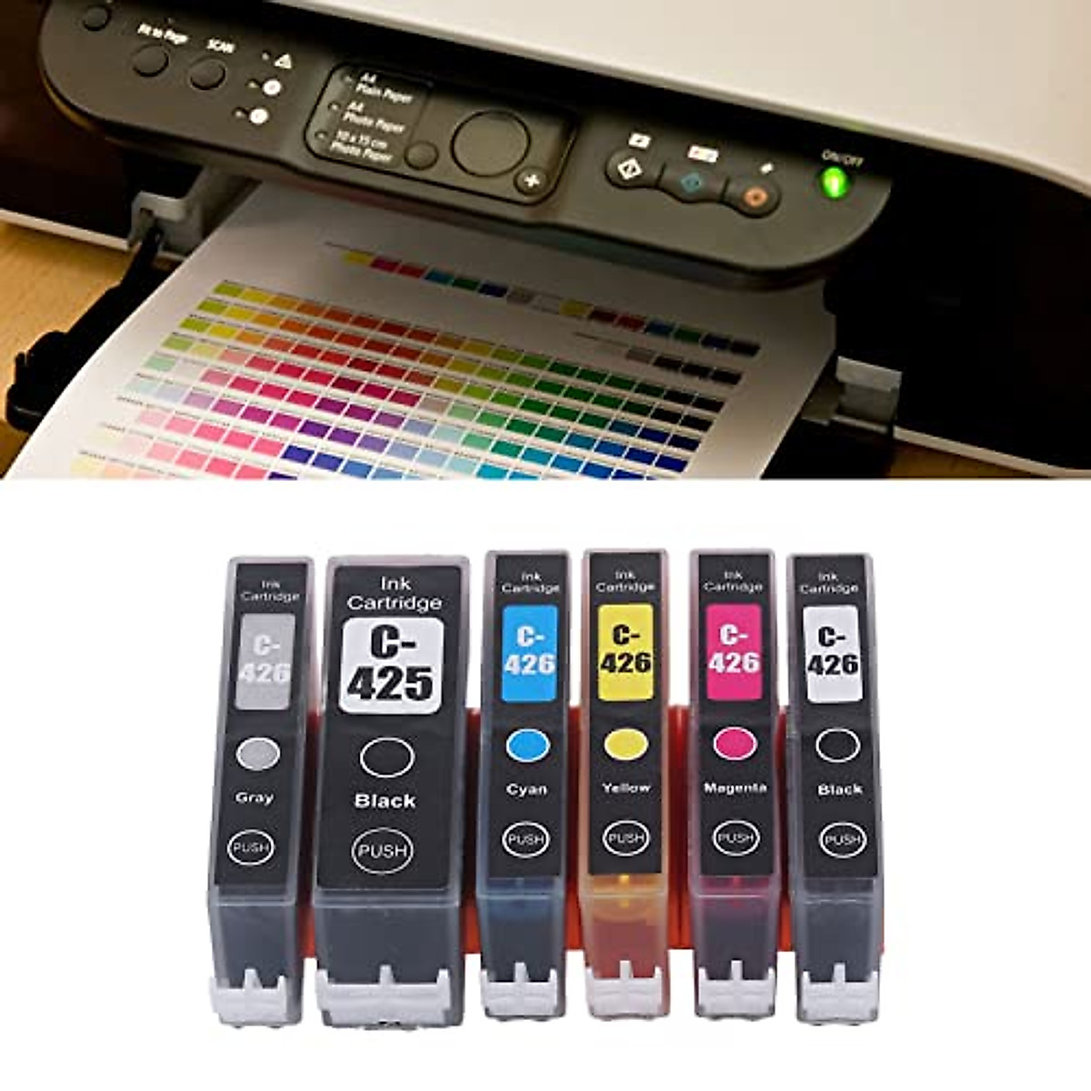 Fafeicy Inkjet Cartridge Replacement ABS Housing Ink Cartridge Accessories Multi Colors for PIXMA Hospital School Government (BK BK C M Y GY 6 Colors)