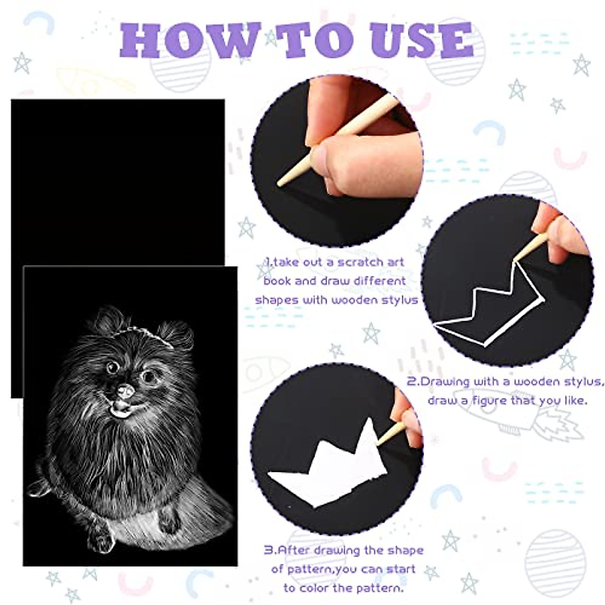 Gersoniel 25 Pieces Scratch Paper Art Set Craft Kits Scratch Off Paper Black Coated Scratchboard Black Scratch Paper with Wooden Stylus for Valentine's Day Gifts Birthday Party Supplies