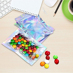 100pcs 3"X 4" Smell Proof Resealable Mylar Bags Food Storage Holographic Bags Foil Pouch Double-Sided Zipper lock Bag