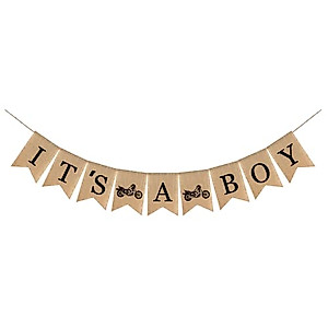 Motorcycle Baby Shower Decorations, It's A Boy Burlap Banner,Motorcross Themed Baby Shower Party,Dirt Bike Party Décor,Motorbike Party Supplies,Rider and Biker Baby Shower Sign,Racing Track Party Favor