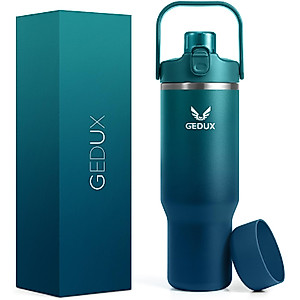 Gedux 40 oz Stainless Steel Tumbler with Handle and Straw, Vacuum Insulated Water Bottle with 2-in-1 Lid (Chug Lid/Straw Lid) and Silicone Boot (Moonlight, 40oz)