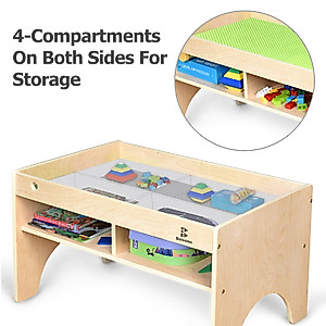 Bolocon Kids 3-in-1 Wooden Art & Activity Table Playset Furniture with 4 Compartments for Storage, Play Table Compatible with Blocks&Bricks and Train Set for Preschool Toddler Boy & Girl (STD.)