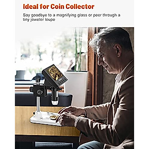 Elikliv EDM4 4.3" Coin Microscope, LCD Digital Microscope 1000x, Coin Magnifier with 8 Adjustable LED Lights, PC View, Windows Compatible