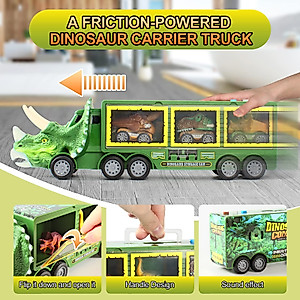 Dinosaur Toy Trucks for Kids - 28 Pack Pull Back Cars Set with Flashing Lights, Music,Roaring Sound,Dinosaur Car with Cars Launcher Track for Boys Girls Age 3 4 5 6 7 8 Year Old (Green)