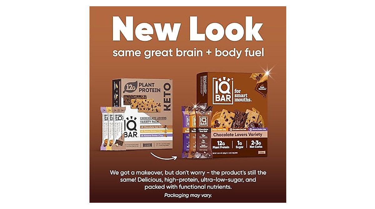 IQBAR Brain & Body Protein Bars - Chocolate Variety - 12 Pack
