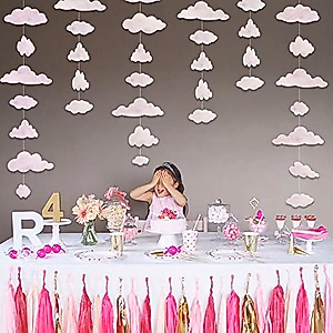 Personality White Cloud Hanging Garland Party Decoration Kit Supply Artificial Paper Cut on Banner DIY Wall Bunting Nursery Children Room Art Stage Ornaments 1st Birthday Baptism Wedding Decor (Pink)