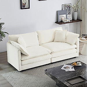 KIVENJAJA Chenille Loveseat Sofa, Oversized 2-Seater Small Cloud Couch, Modern Comfy Deep Seat Love Seat with 4 Pillows for Living Room Bedroom Office Apartment, 76.7”W, Beige