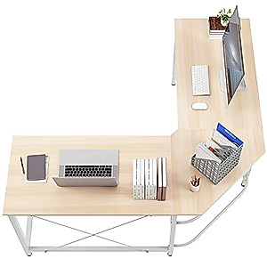 soges L-Shaped Desk 59 x 59 inches Large Computer Desk Corner Desk Office Desk Computer Table, White Oak CS-ZJ02-MO