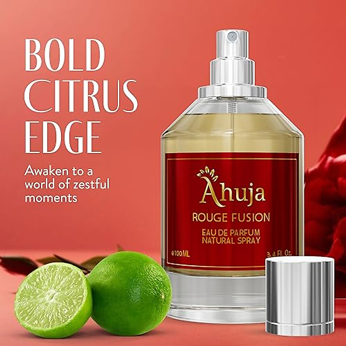 AHUJA Rouge Fusion Unisex Eau De Parfum 3.4 fl oz - Vanilla Perfume W/Bold Citrus Scents & Allure Of Roses, Geraniums, & Pine - Sophisticated Scents