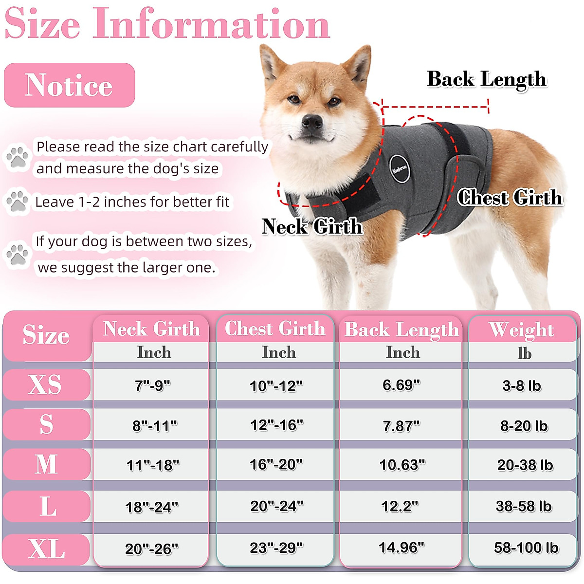 Kodervo Dog Anxiety Jacket, Skin-Friendly Dog Calming Shirt - Dog Coat for Thunder, Fireworks, Vet Visits and Separation - Keep Pet Calm Without Medicine & Training, Anti Anxiety Vest for Dogs